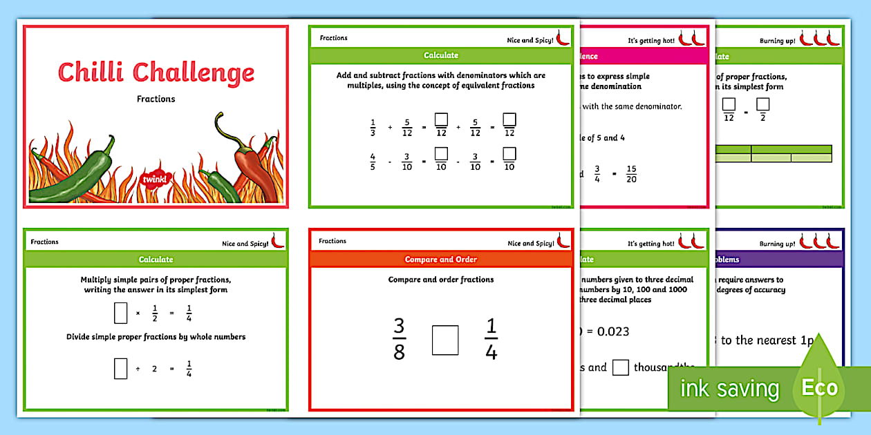 Chilli Challenge Year 6 - Fractions Challenge Cards - Twinkl
