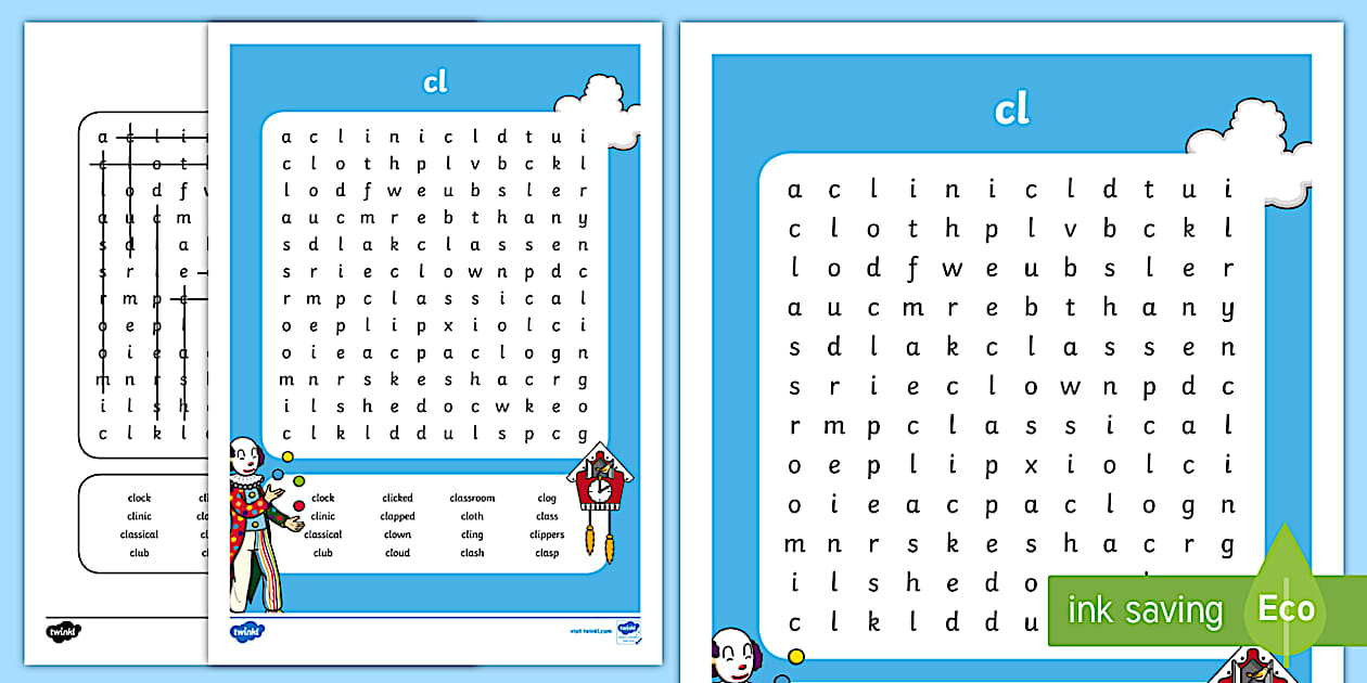 'cl' Consonant Blend Differentiated Word Search - Twinkl