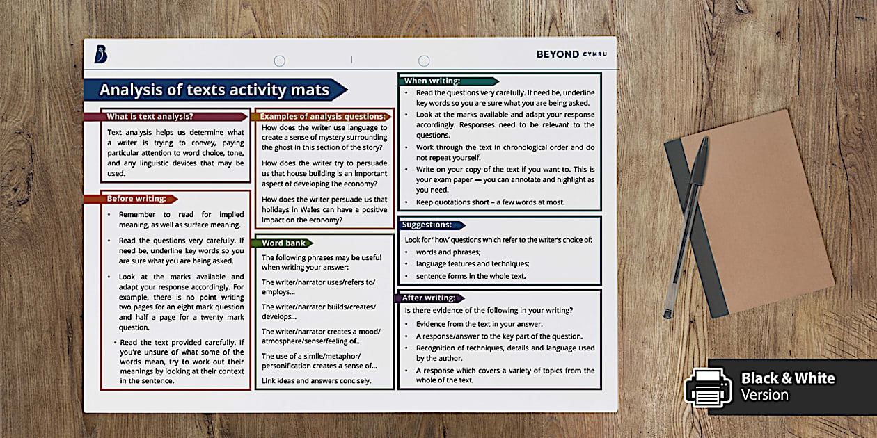 Language Activity Mat: Analysis of Texts - Twinkl