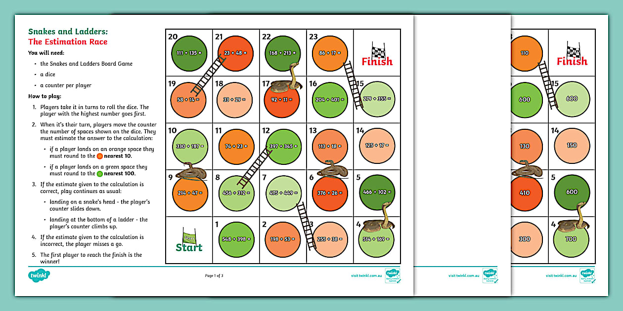 Estimation Race: Snakes & Ladders Game (teacher made)