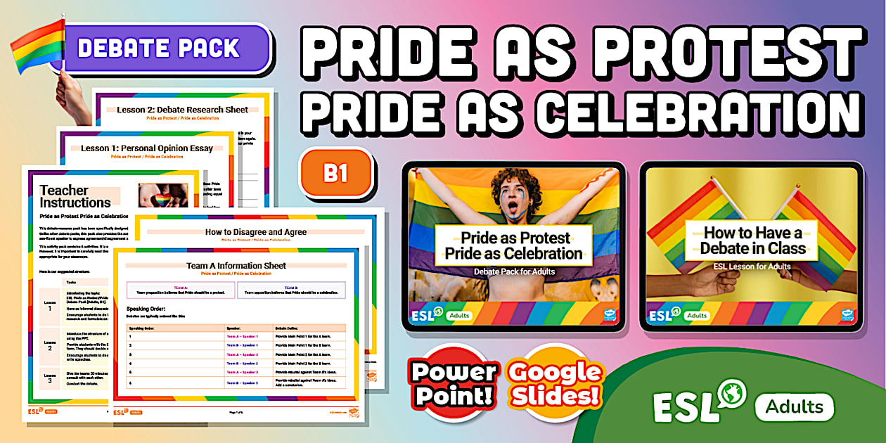 ESL Pride as Protest/Pride as Celebration Debate Pack [Adults, B1]