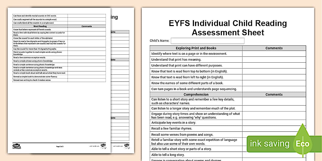 EYFS Individual Reading & Early Literacy Assessment | Twinkl