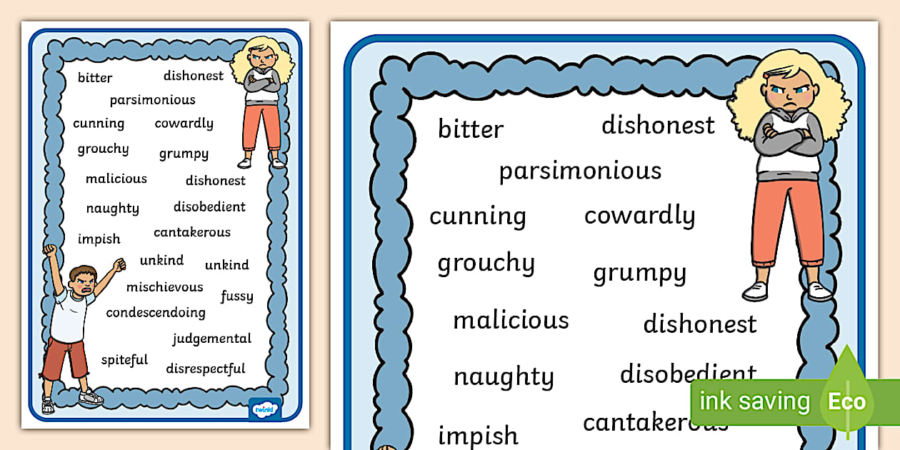 Negative Personal Traits Poster (Teacher-Made) - Twinkl