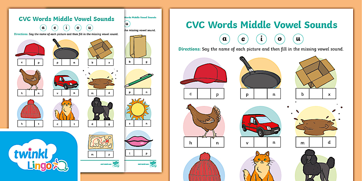 Middle Vowel Sound CVC Words Activity Sheets - Twinkl