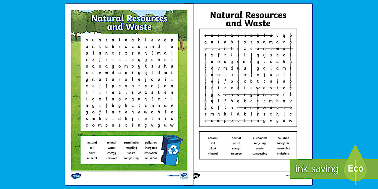 Natural Resources and Waste Word Search (teacher made)