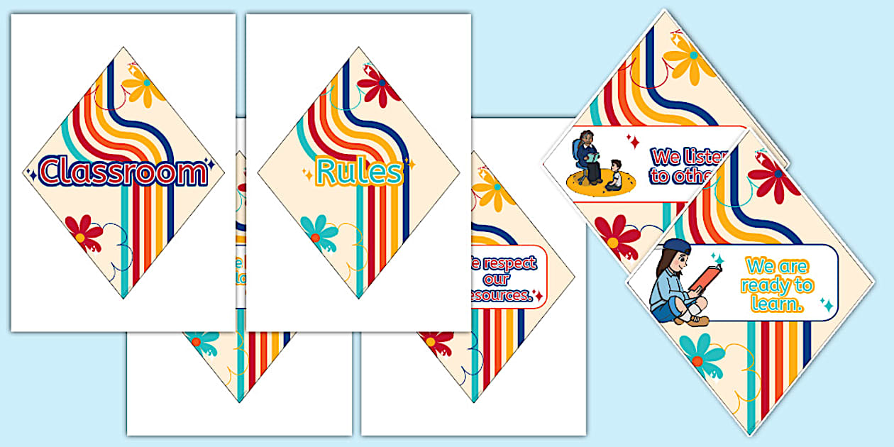 * NEW * Classroom Rules Rhombus Display Shapes - Twinkl