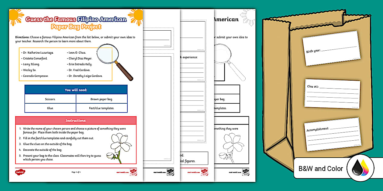 Guess the Famous Filipino American Paper Bag Project 3rd-5th