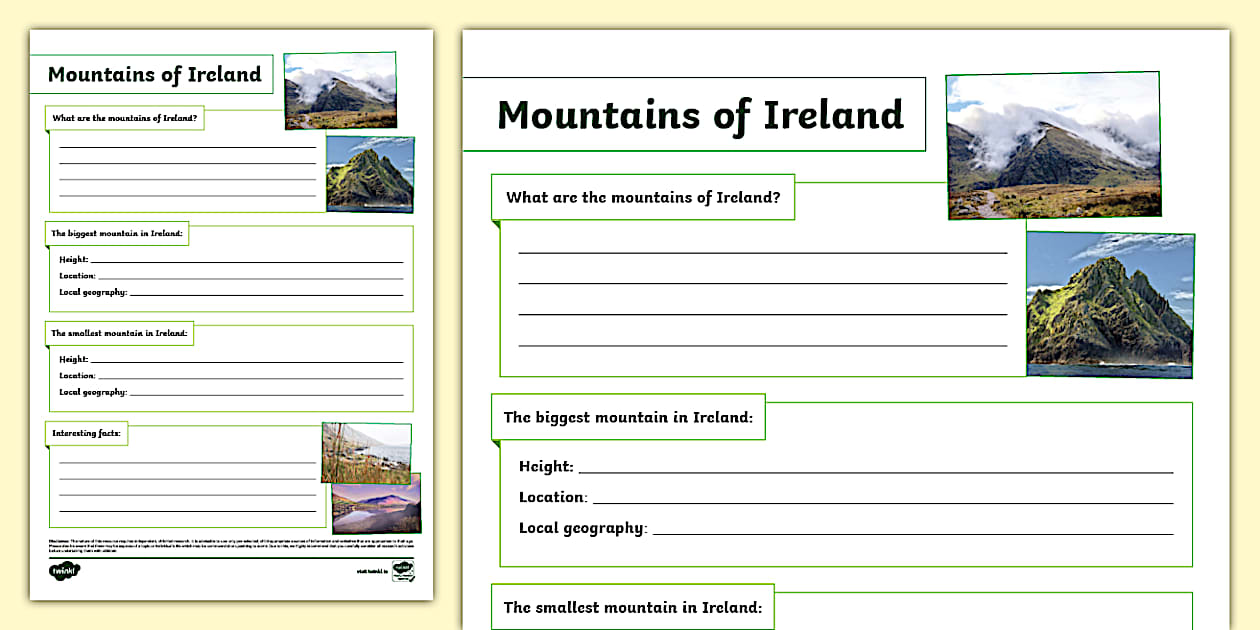Mountains of Ireland Fact File Template,mountains factfile template ...