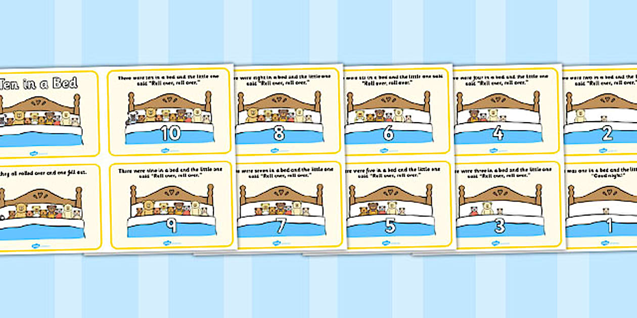 10 in a Bed Sequencing (4 per A4) (Teacher-Made) - Twinkl