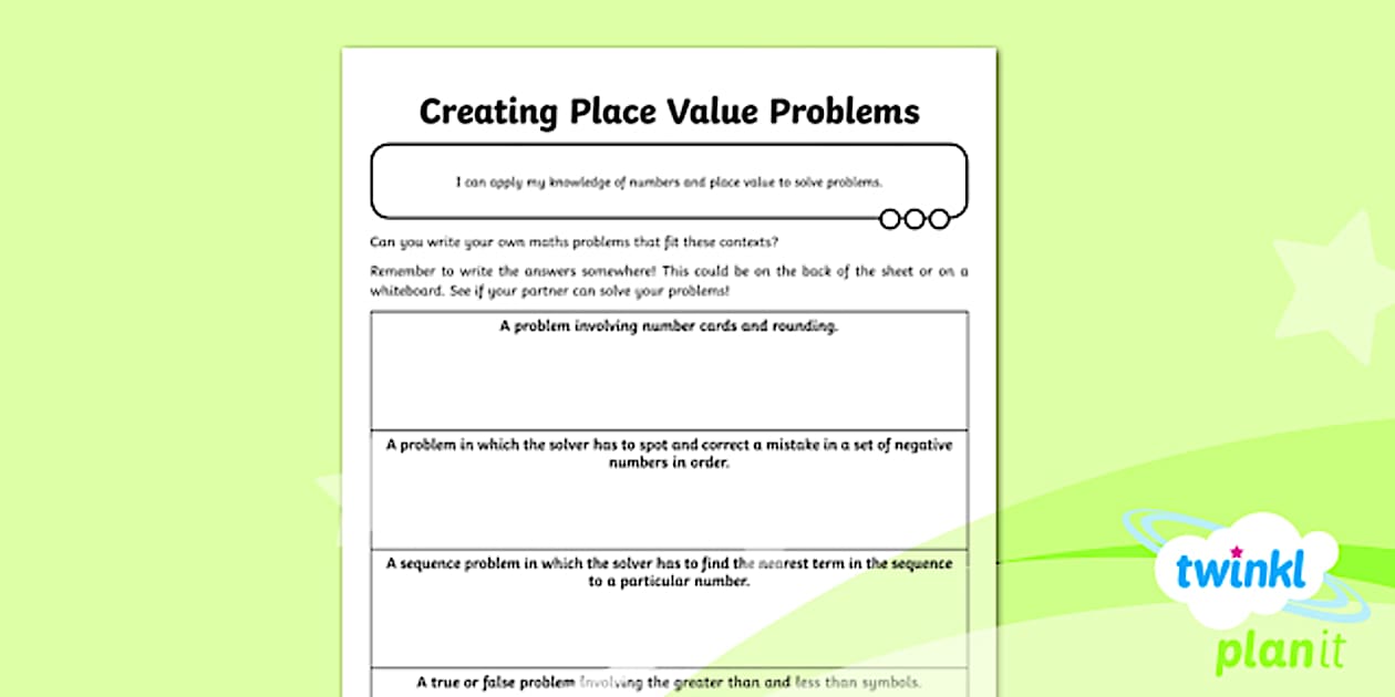 Creating Problems Worksheet / Worksheet - Twinkl