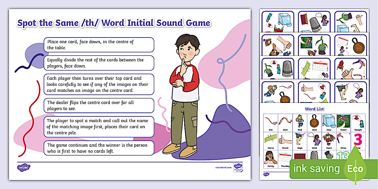 Spot the Same /th/ Word Initial Sound Game (teacher made)