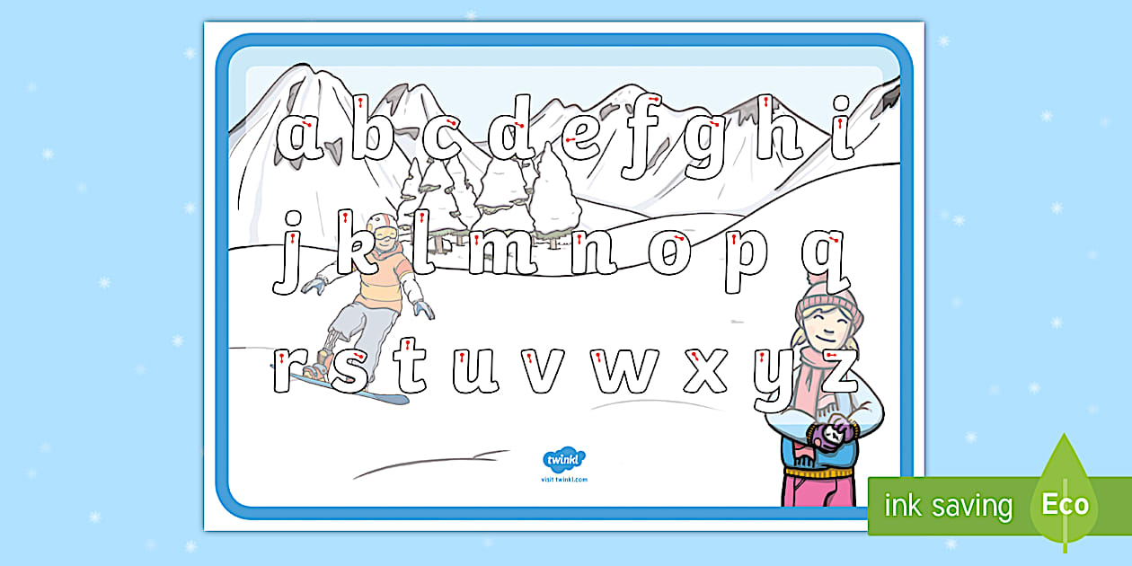 Black and White Winter-Themed Alphabet Letter Formation Activity Mat