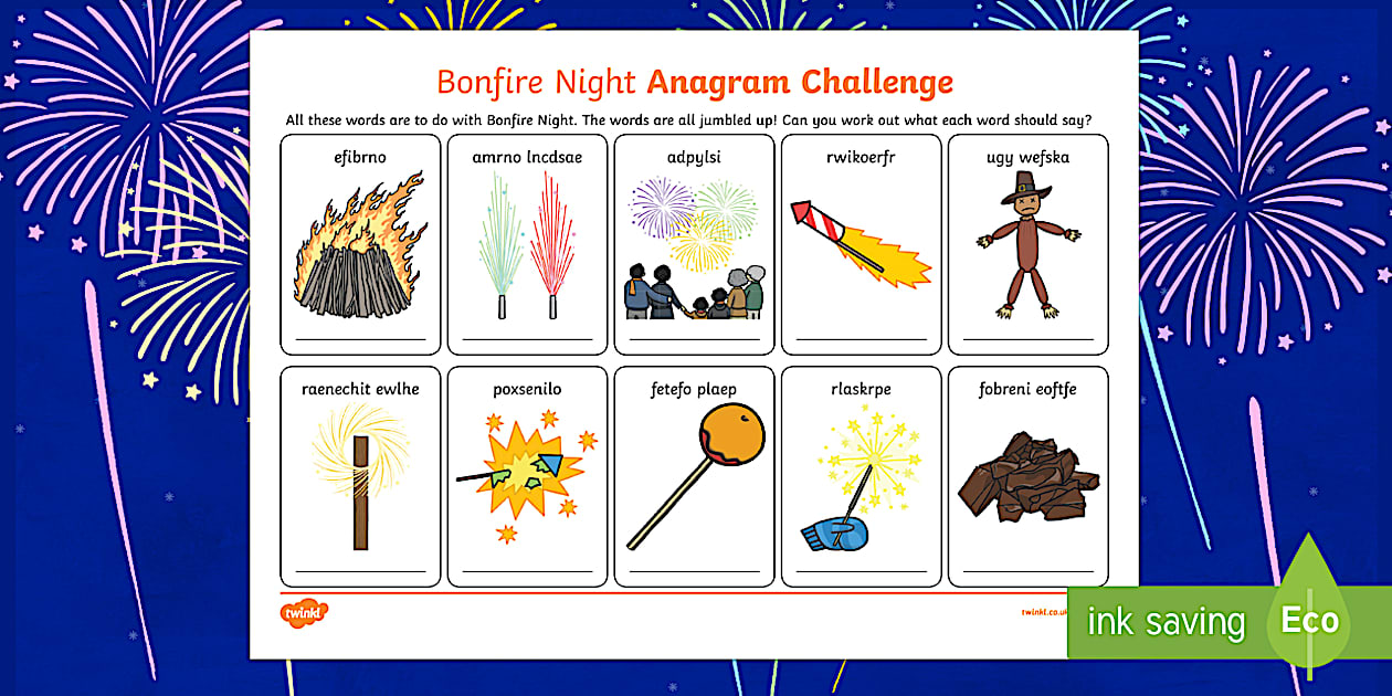 Bonfire Night Anagrams Activity | KS1 Resources | Twinkl