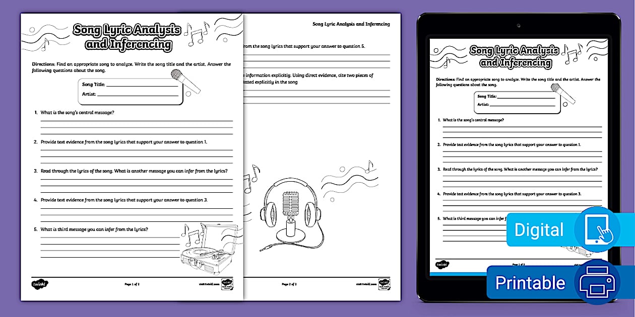 Song Lyric Analysis and Inferencing for 6th-8th Grade