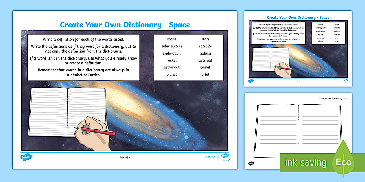 Space Key Vocabulary Create Your Own Dictionary - Twinkl