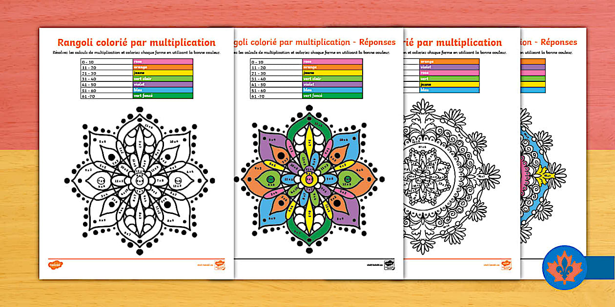 Diwali Rangoli - Colour by Multiplication French - Twinkl