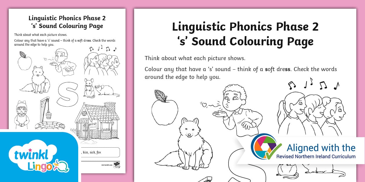 Linguistic Phonics Phase 2 's' Sound Colouring Page - Twinkl