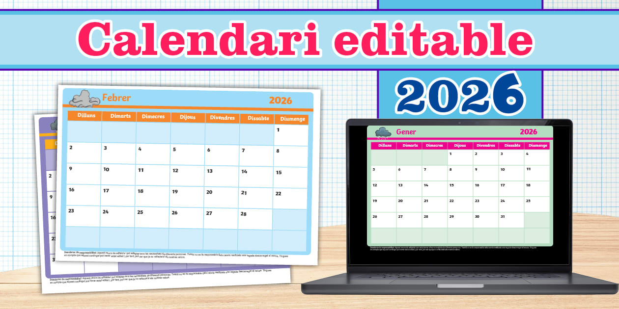 Calendari editable 2026 - Català