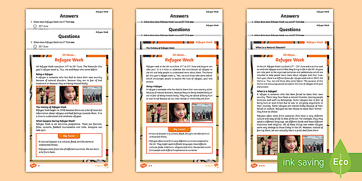 First Level Refugee Week Differentiated Reading Comprehension Activity