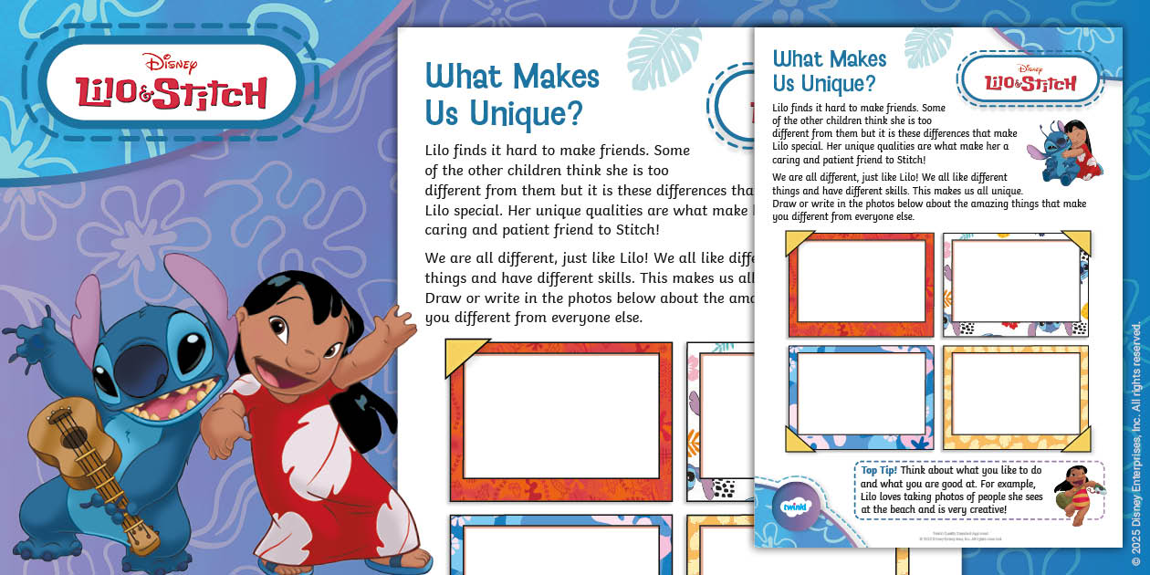 Lilo & Stitch: What Makes Us Unique? Activity Sheet [Ages 5-7]
