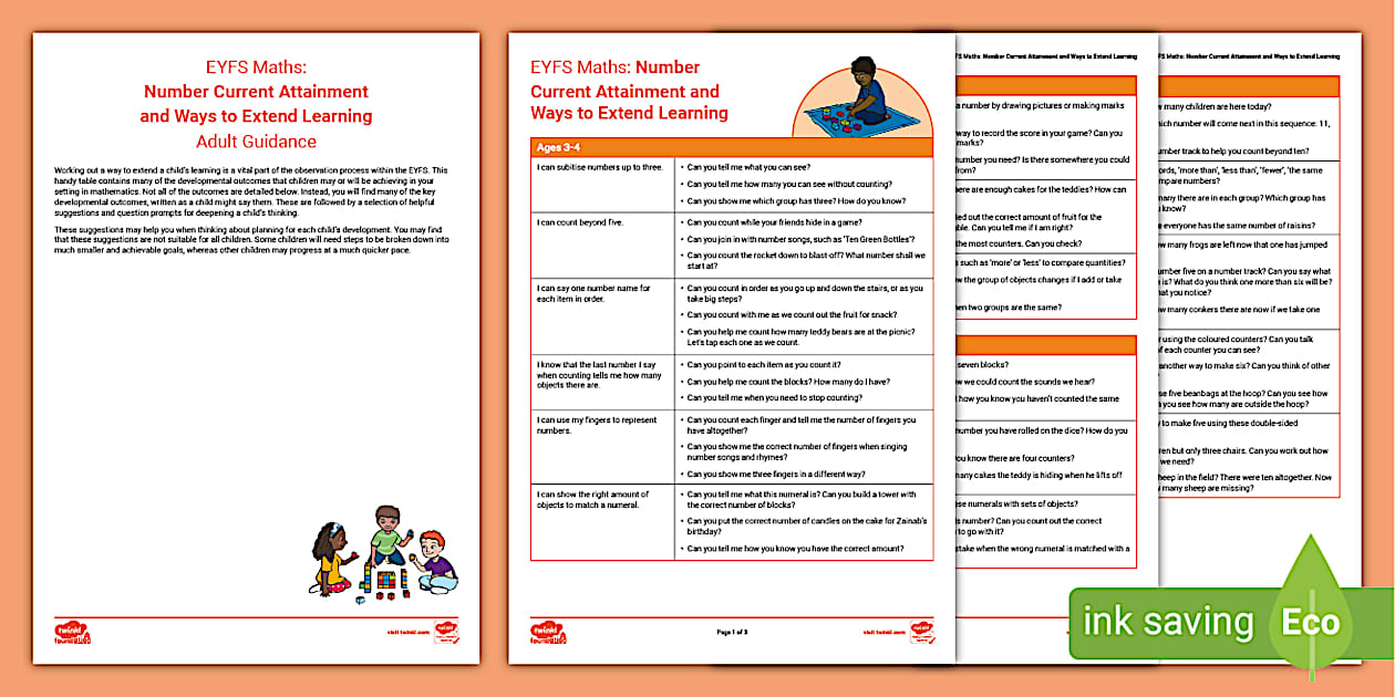 EYFS Maths: Number Attainment and Extension Suggestions Pack