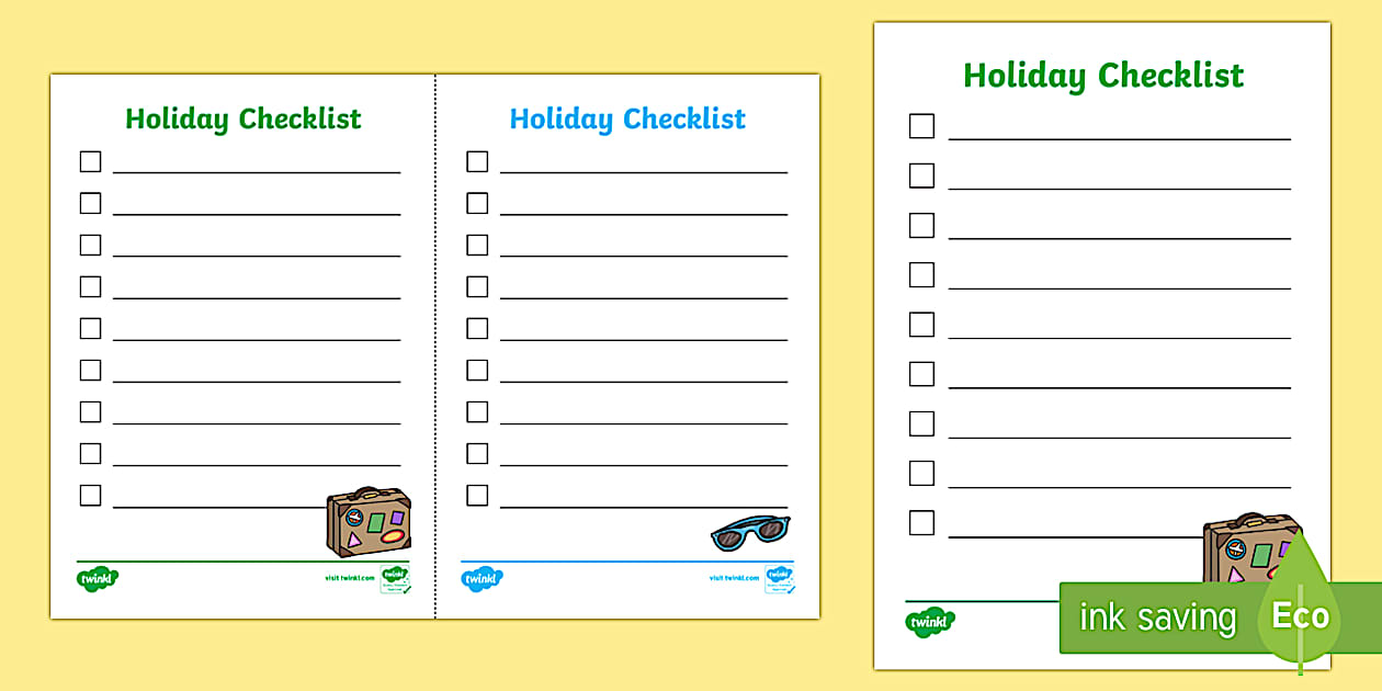 Holiday Check List - (teacher made) - Twinkl