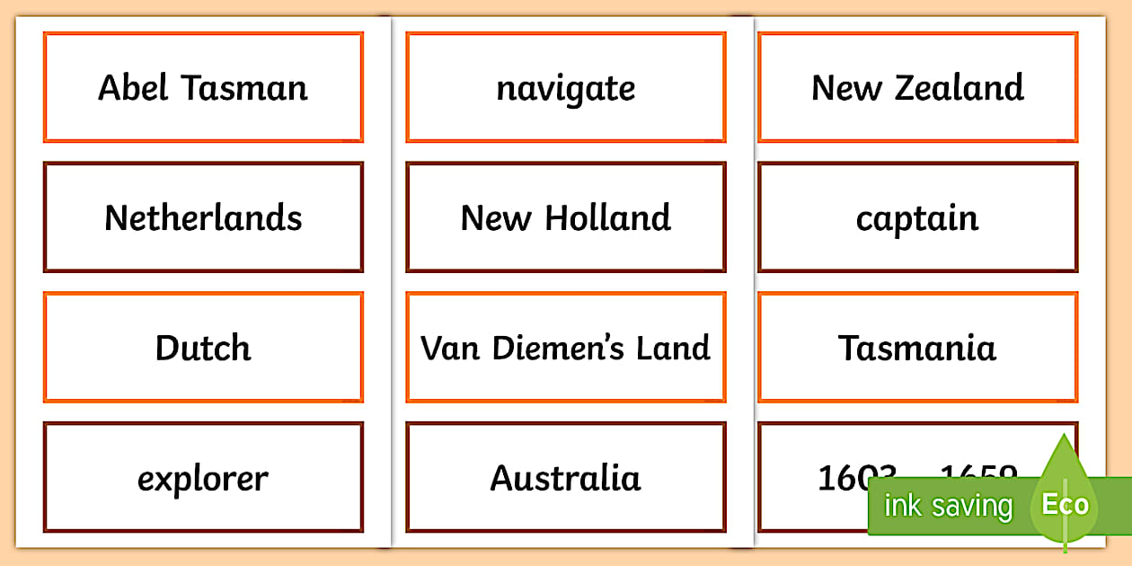 SA Abel Tasman Word Cards (professor feito) - Twinkl