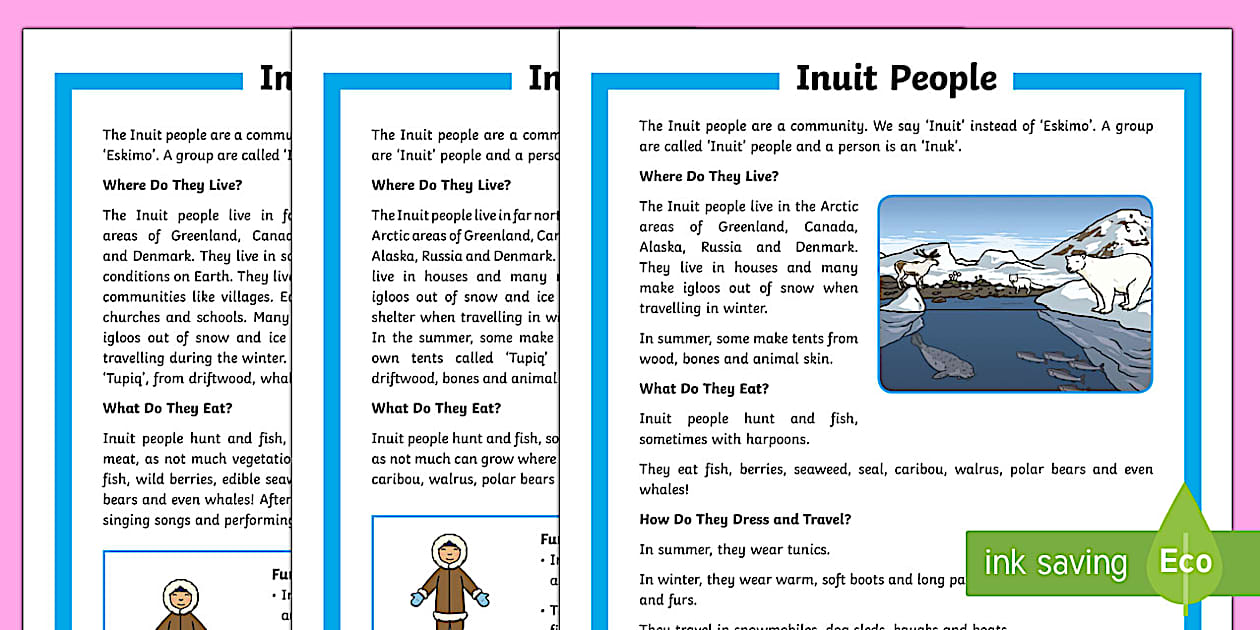 Editable KS1 The Inuit People Differentiated Reading Comprehension Activity