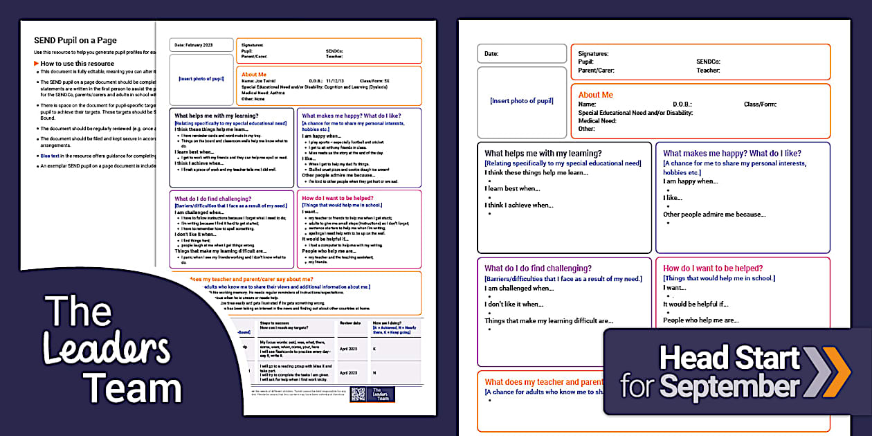 SEND Pupil on a Page - Leaders - SLT (teacher made) - Twinkl