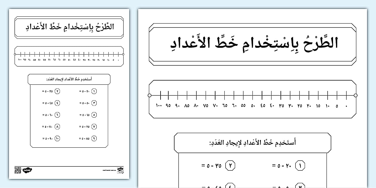 الطرح باستخدام خط الأعداد - Twinkl