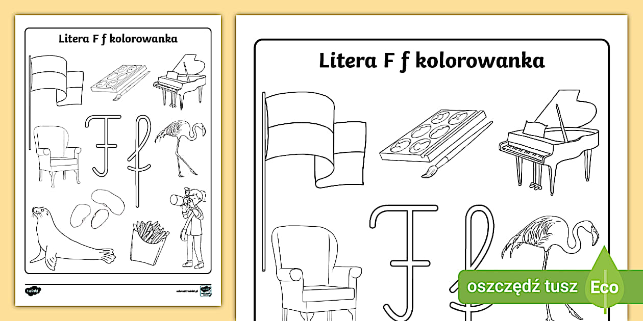 Litera F | Kolorowanka z literą F | Spółgłoski - Twinkl