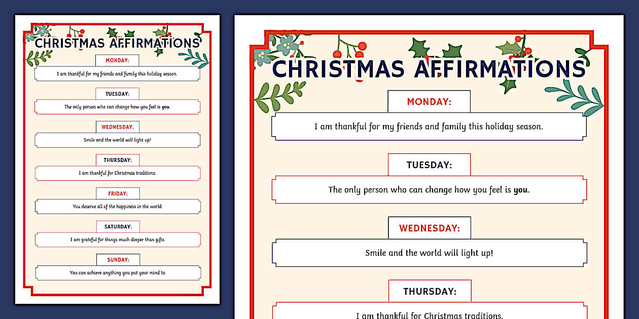 Winter Botanical-Themed Christmas Affirmation Display Poster