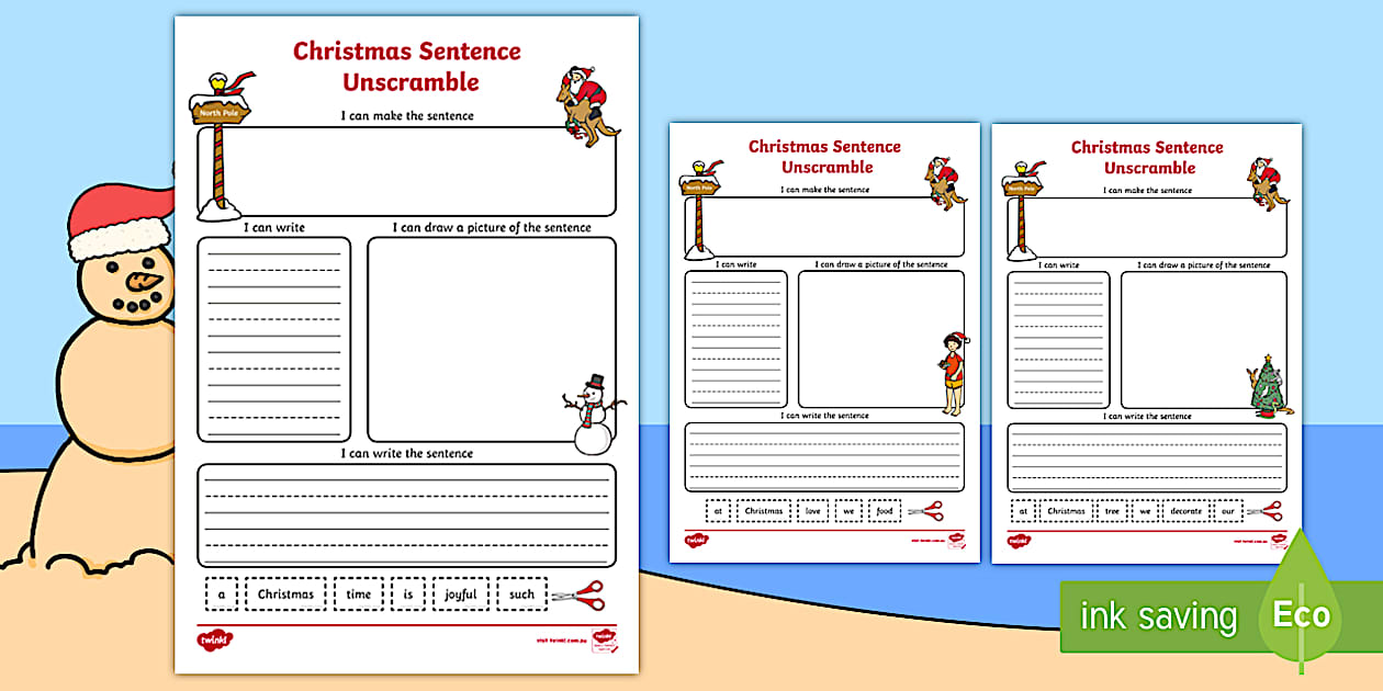 QLD Christmas Sentence Unscramble (teacher made) - Twinkl