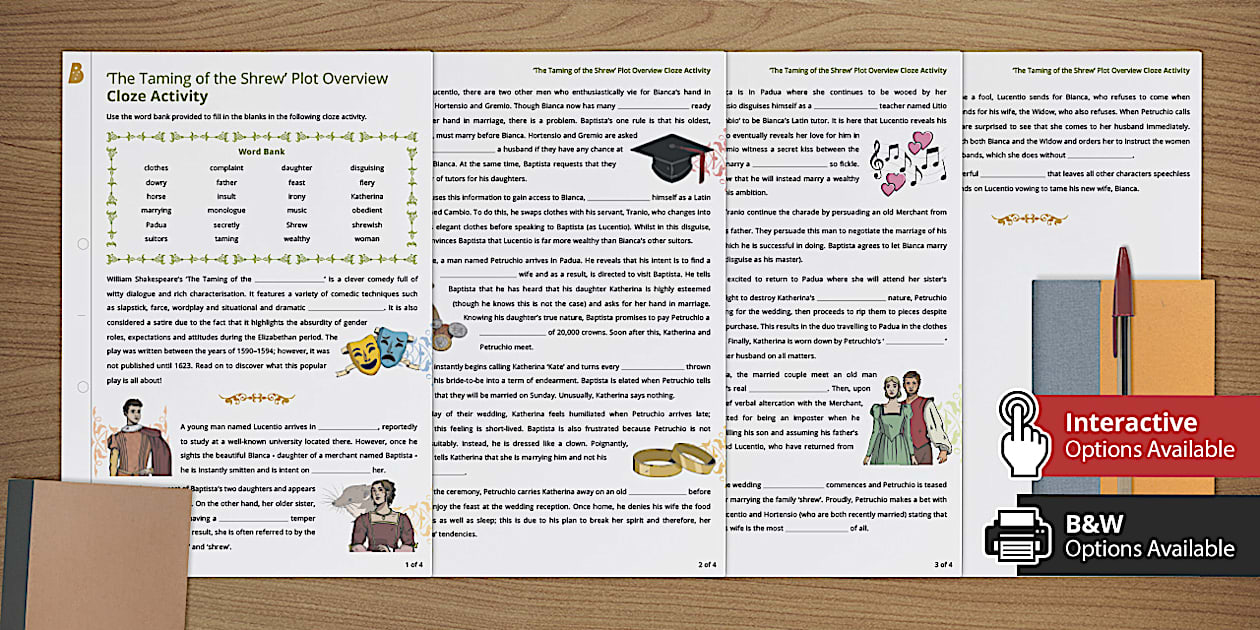 'The Taming of the Shrew' Plot Overview Cloze Activity