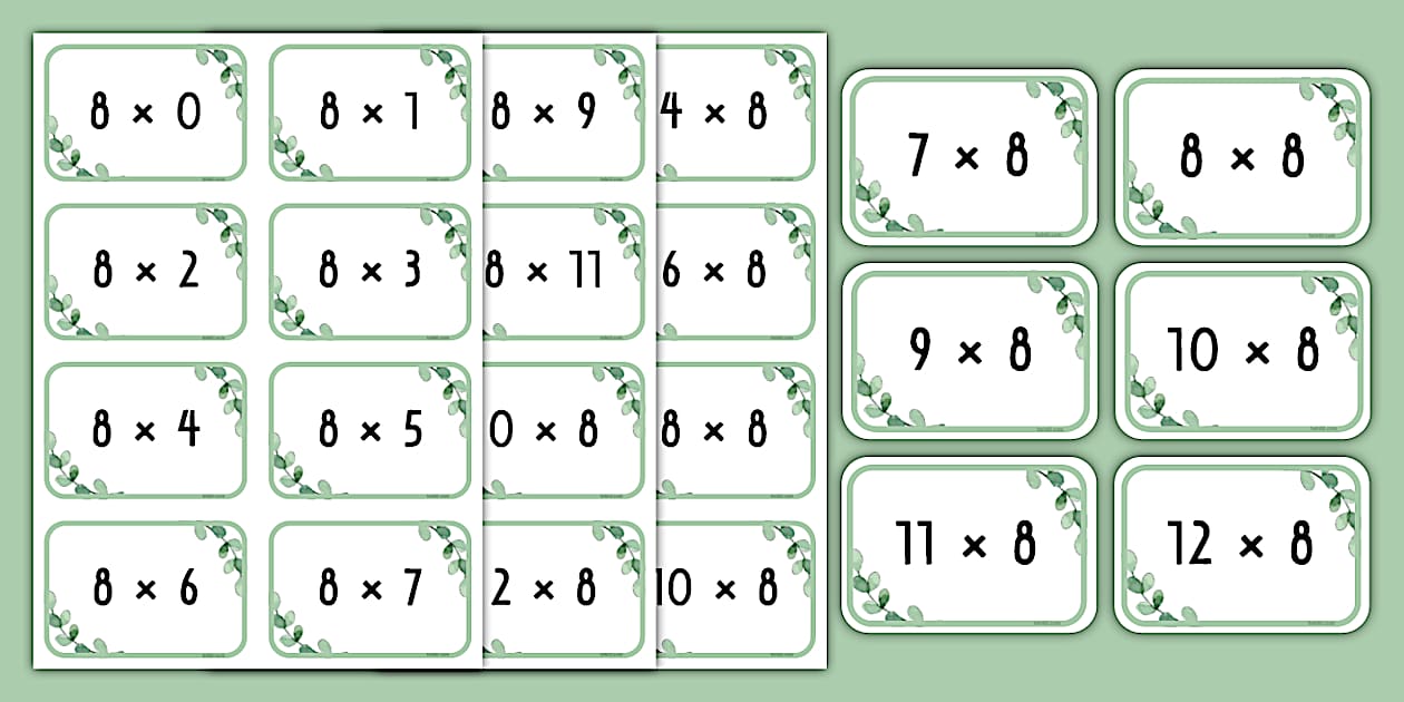 Botanical-Themed 8 Times Table Flashcards - Twinkl - KS2