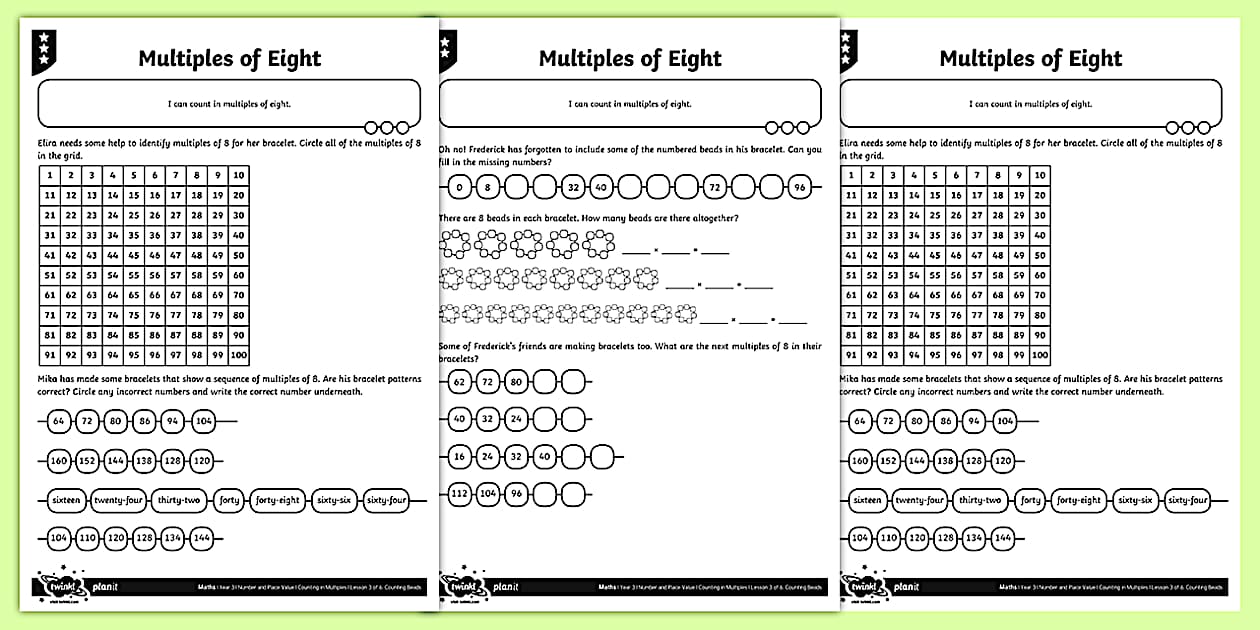 Multiples of 8 Reasoning Worksheet / Worksheets - Twinkl