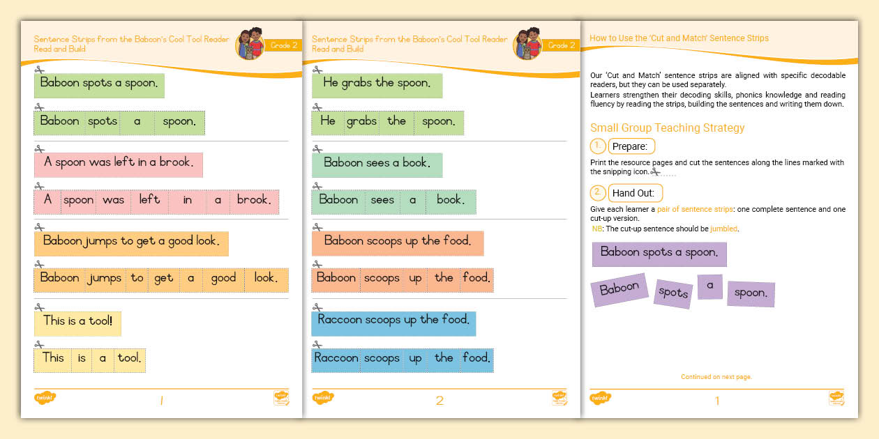 Read and Build Sentence Strips: Baboon's Cool Tool