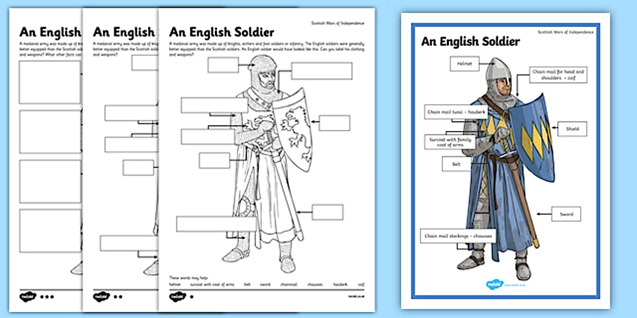 An English Soldier Poster and Differentiated Worksheets - CfE