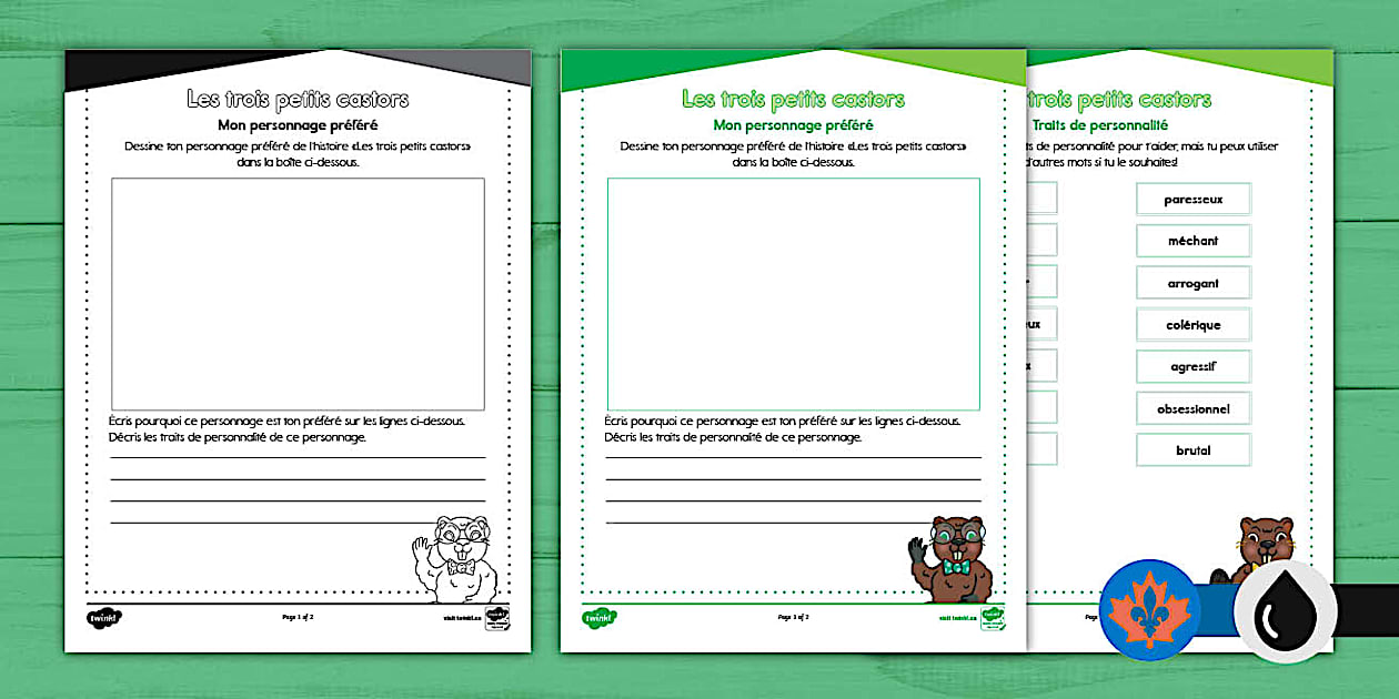 The Three Little Beavers Favourite Character French - Twinkl