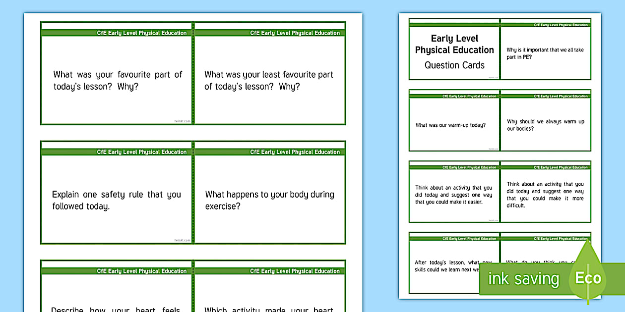 Early Level PE Plenary Question Cards (teacher made)