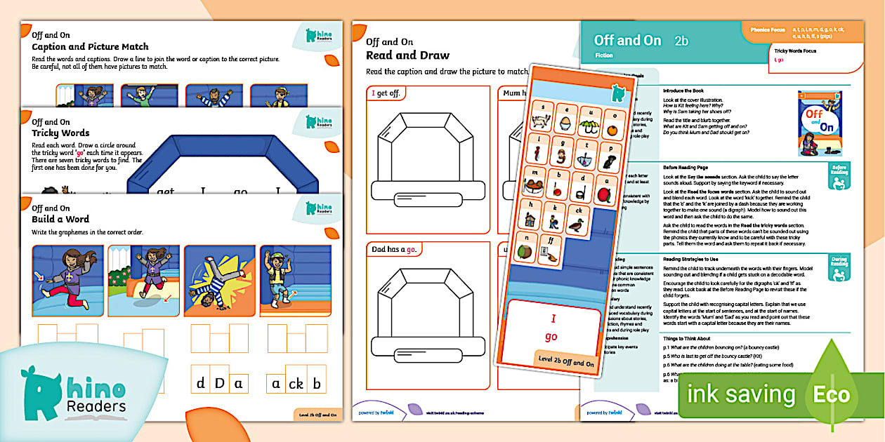 Level 2b Off and On: Resource Pack - Twinkl Rhino Readers