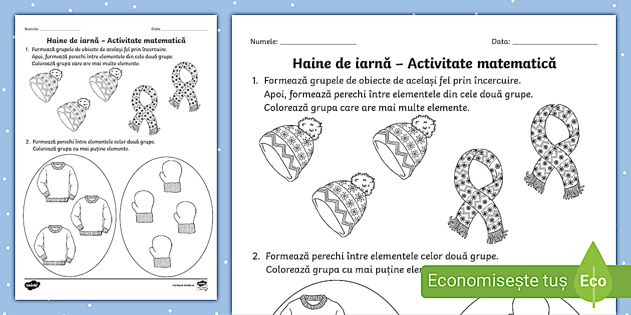 Haine de iarnă – Fișă de lucru pentru activitate matematică