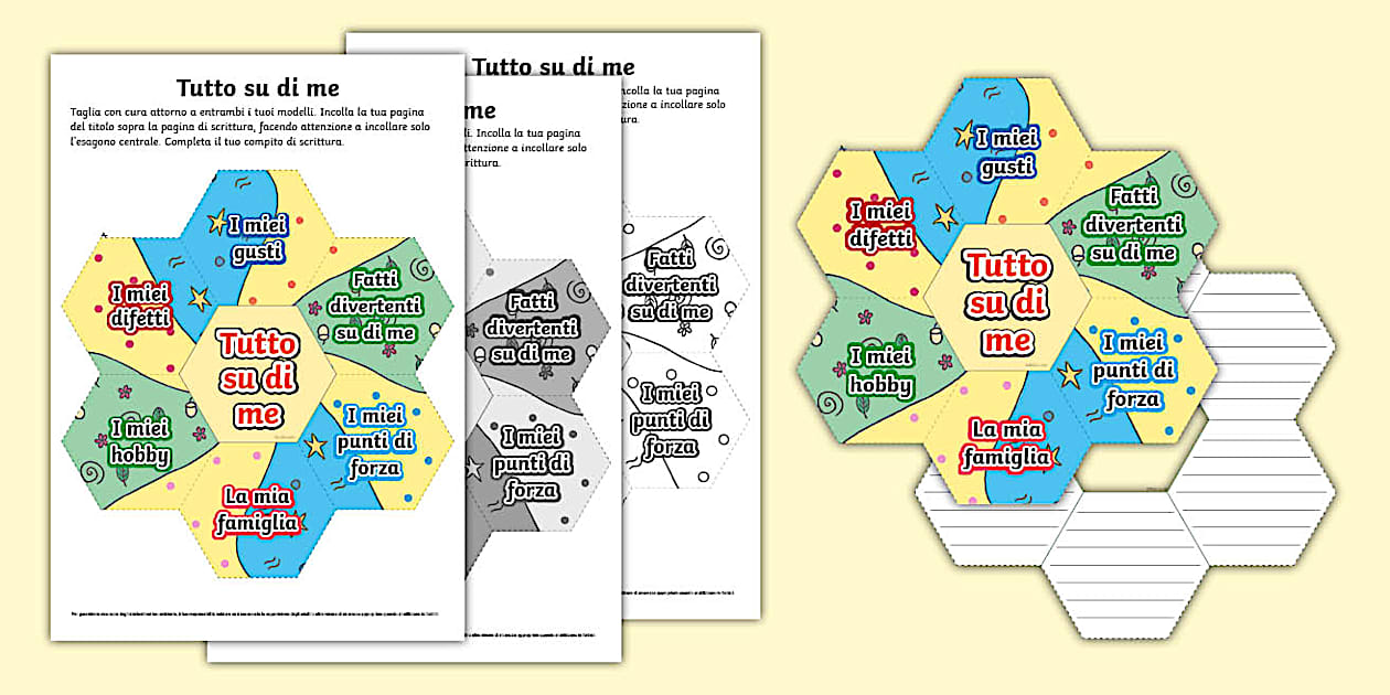 Modello di scrittura esagonale: Tutto su di me - Twinkl