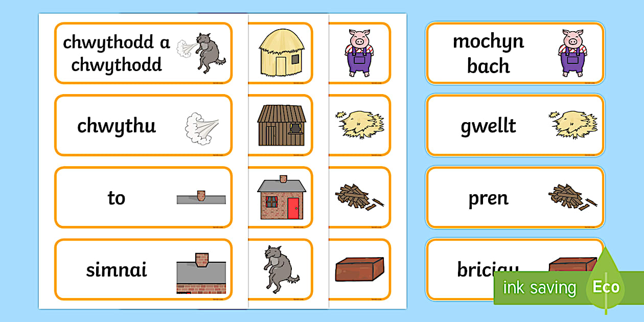Cardiau Geiriau Y Tri Mochyn Bach (teacher made) - Twinkl