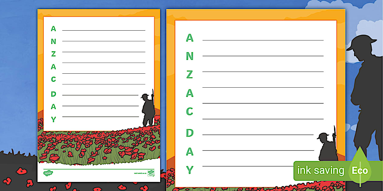 Black and White New Zealand Anzac Day Acrostic Poem Template