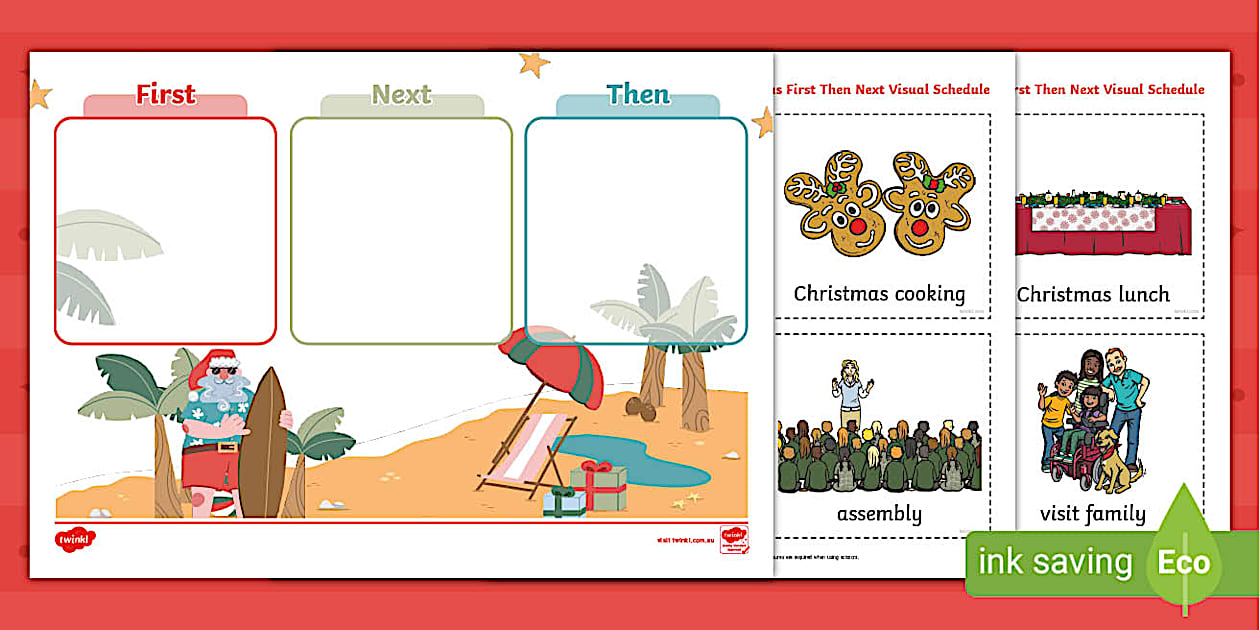 Christmas First Then Next Visual Schedule - Twinkl