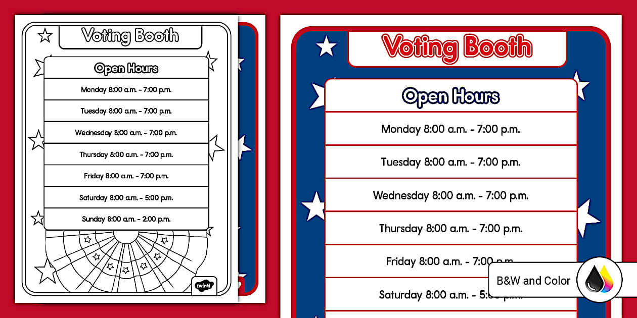 Election Day Voting Booth Dramatic Play Hours Sign - Twinkl