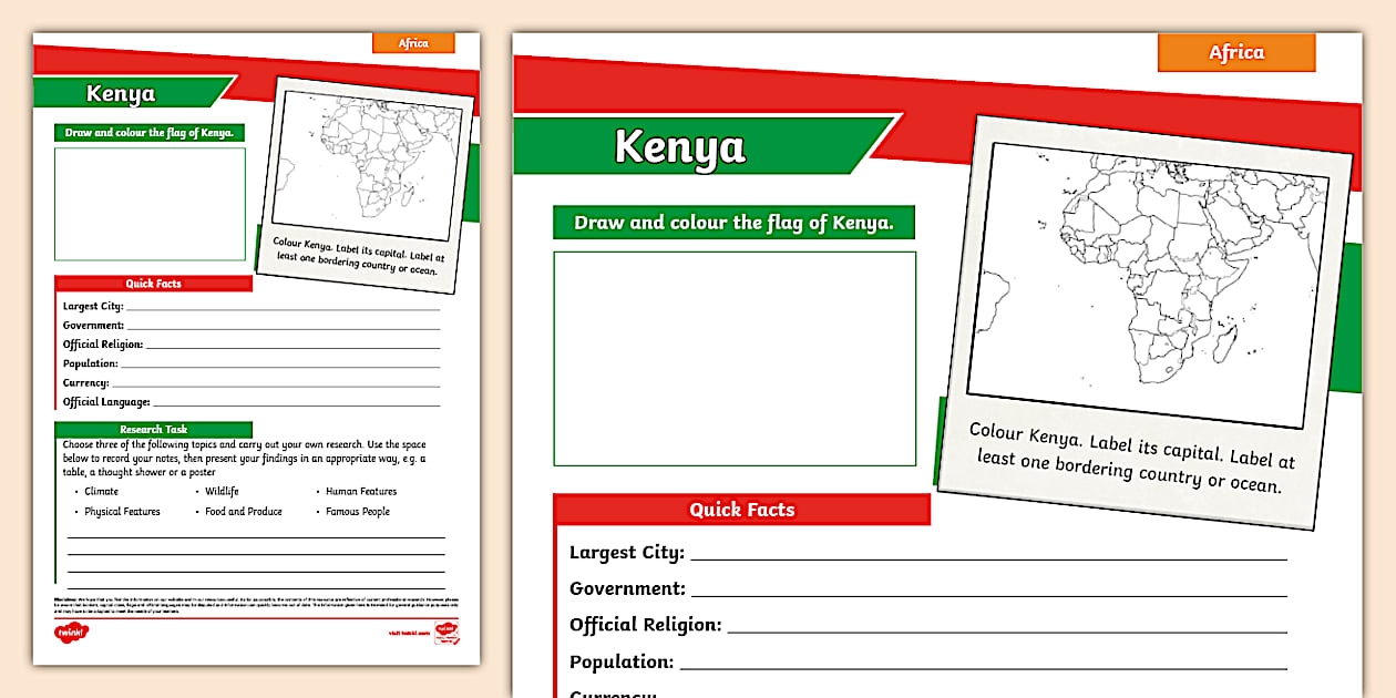 KS2 Kenya Research Activity - Geography - Twinkl
