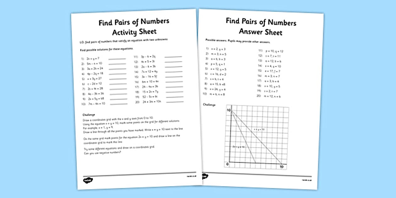 Y6 Find Pairs of Numbers Worksheet / Worksheet - Twinkl