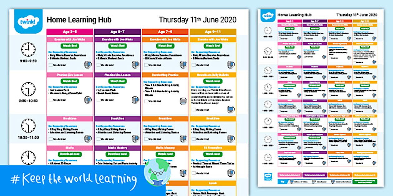 Home Learning Hub Daily Plan Thursday 11th June - Twinkl